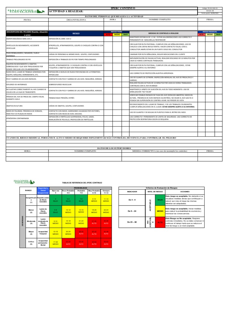 IPERC CONTINUO y TABLAS | PDF | Aves | Aves de presa