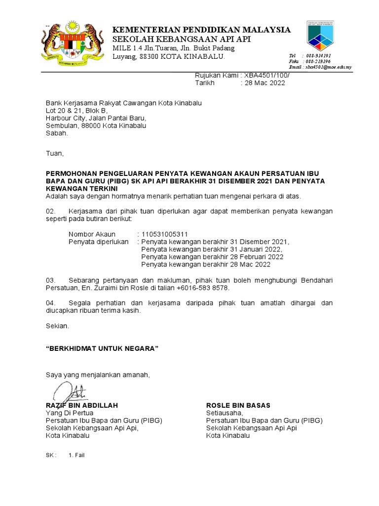 Surat Minta Penyata Bank 2021 Dan Terkini BR | PDF
