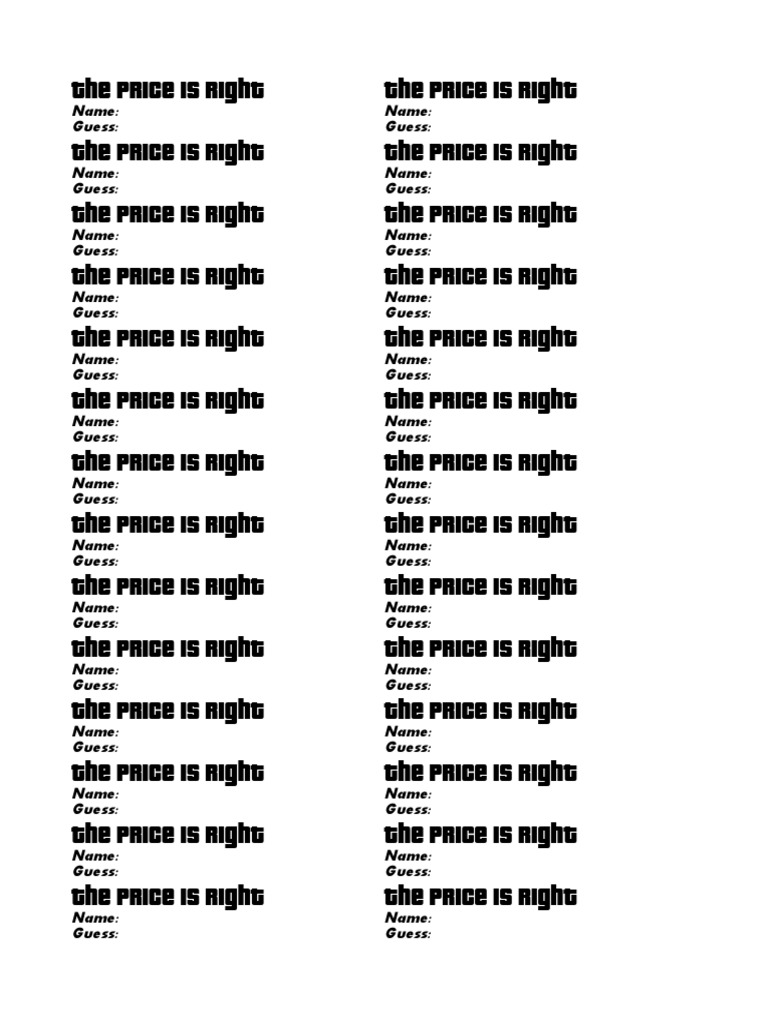 Price Is Right Template | PDF | Games & Activities