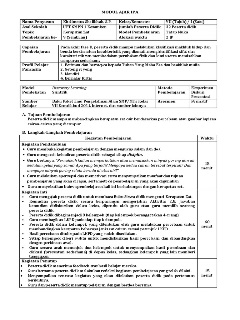 Modul Ajar Ipa 2-9 | PDF