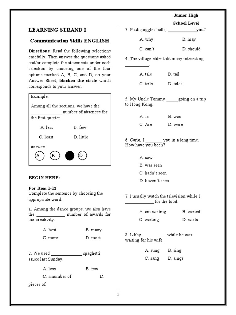 Learning Strand I Communication Skills ENGLISH: Junior High School ...