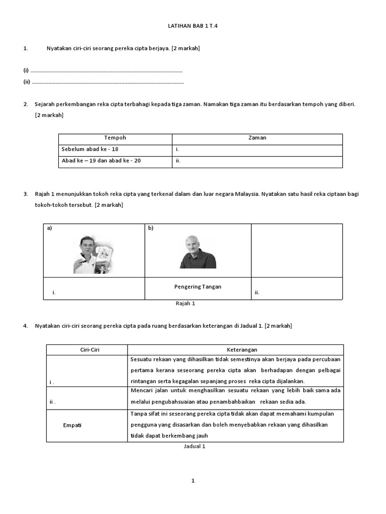 T.4 LATIHAN BAB 1 Reka Cipta | PDF