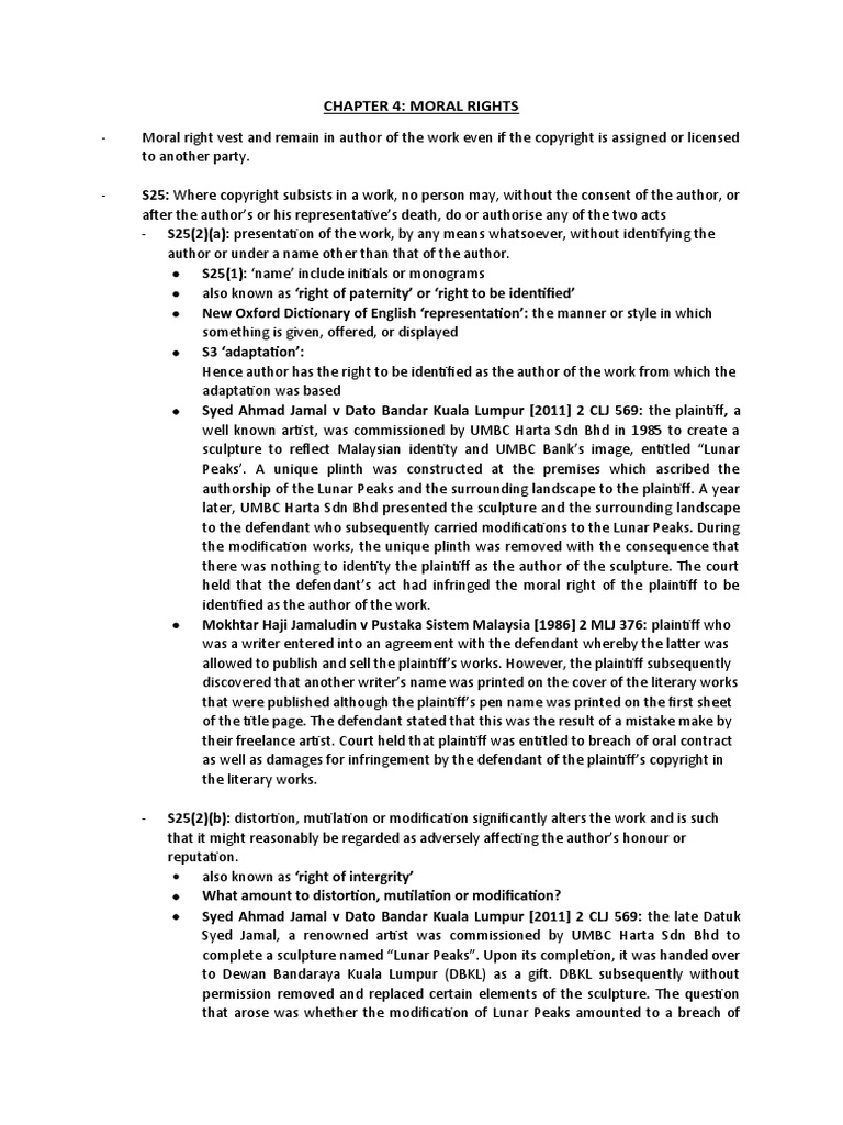 Copyright Law - Chapter 4 (Moral Rights) | PDF | Common Law | Copyright Law