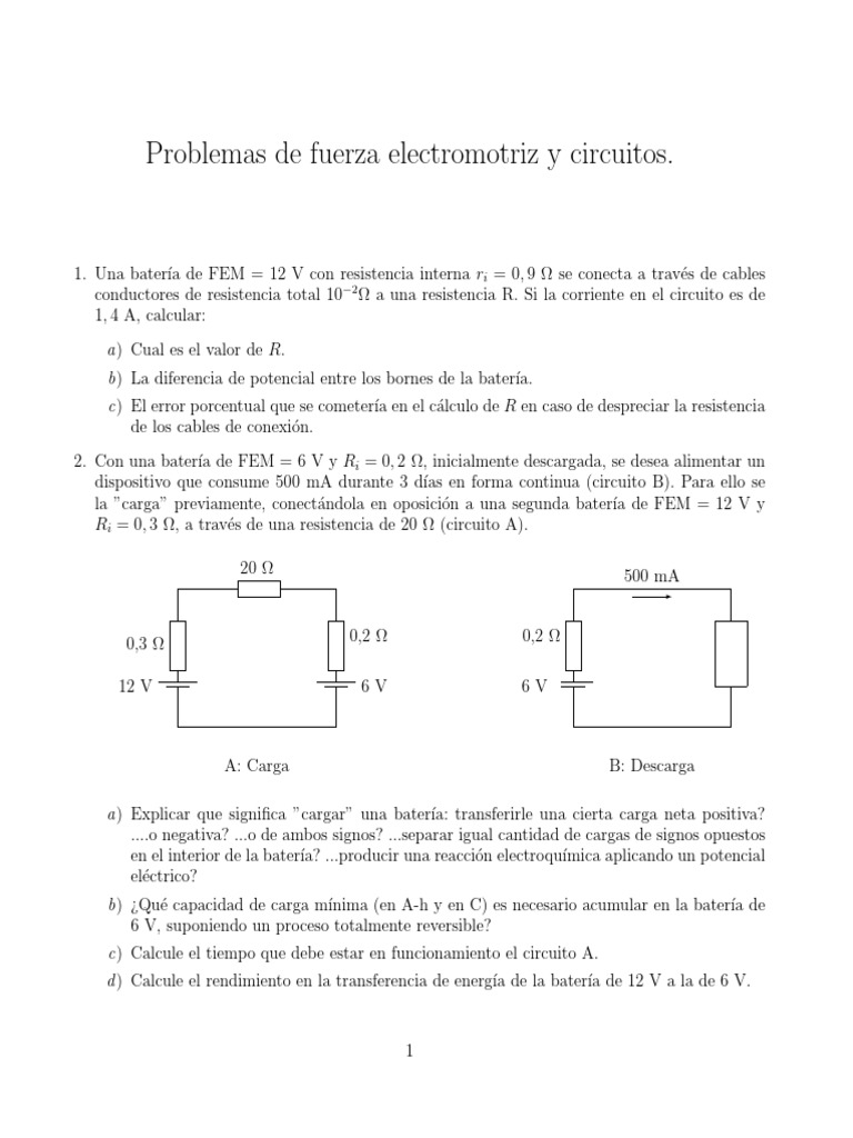 Problemas de Fuerza Electromotriz y Circuitos | PDF | Condensador | Ciencia de los Materiales
