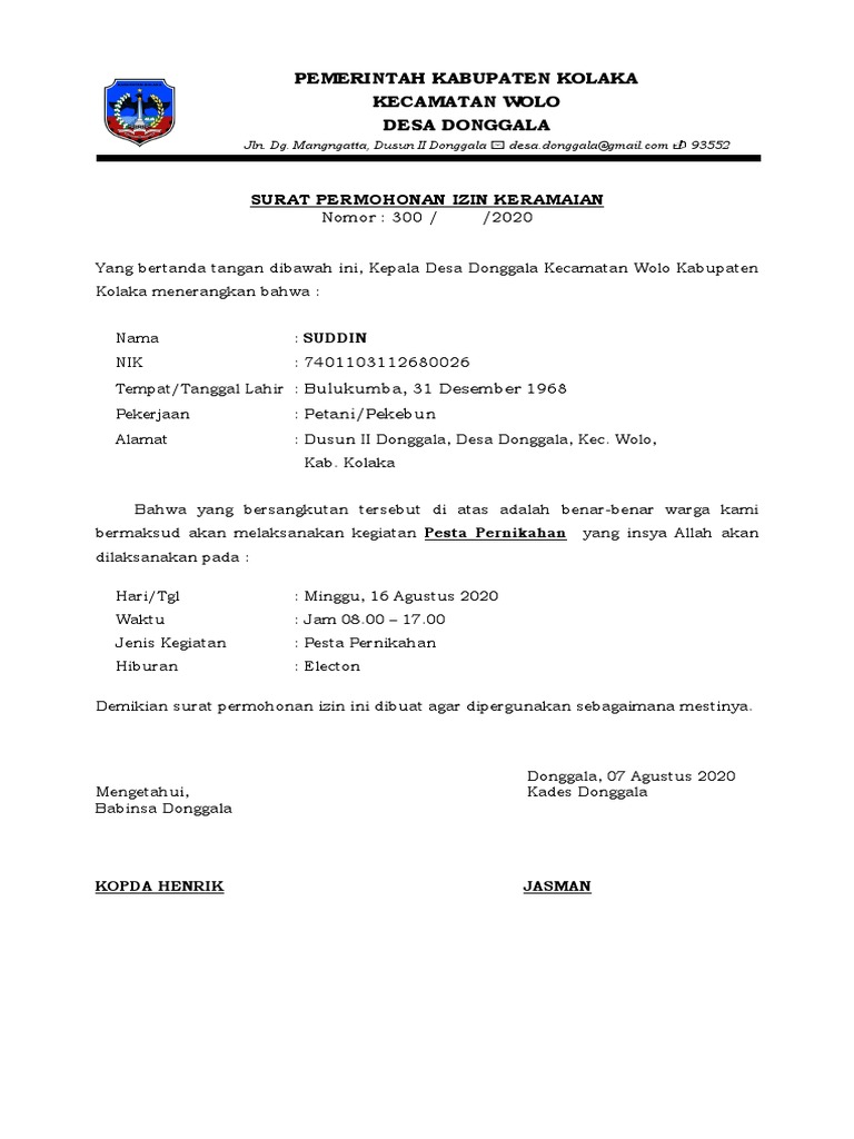 Surat Izin Keramaian Pernikahan | PDF