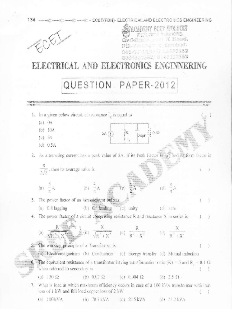 ECET 2012 Electrical and Electronics Engg Question Papers | PDF | Electric Motor | Rectifier