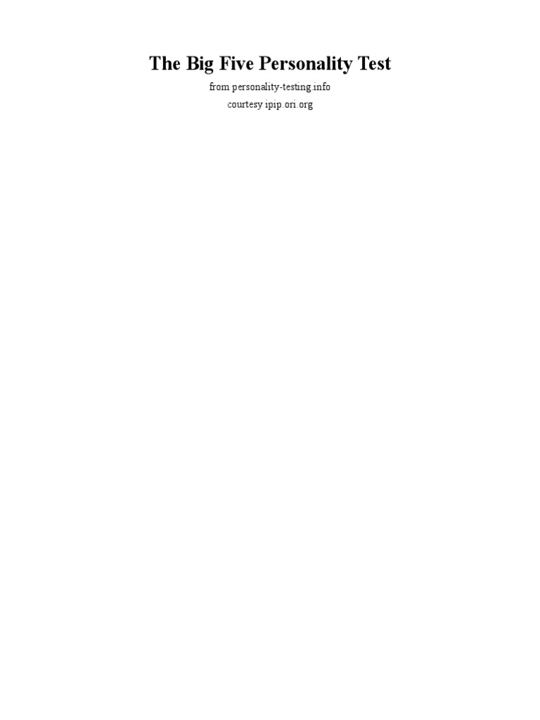 Big Five Personality Test | PDF | Psychological Theories | Cognitive ...