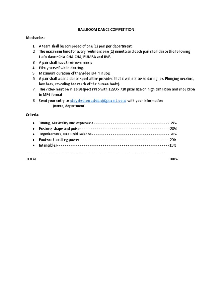 Ballroom Dance Competition Mechanics | PDF