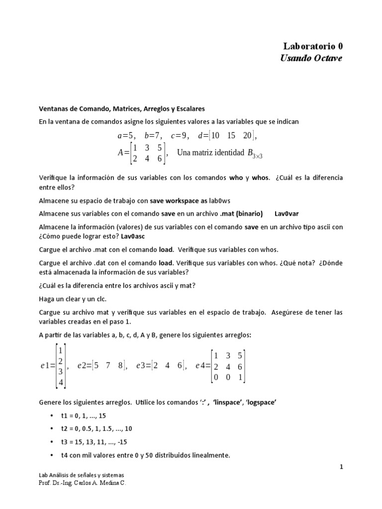 Lab Octave Intro | PDF | Matriz (Matemáticas) | Funciones trigonométricas