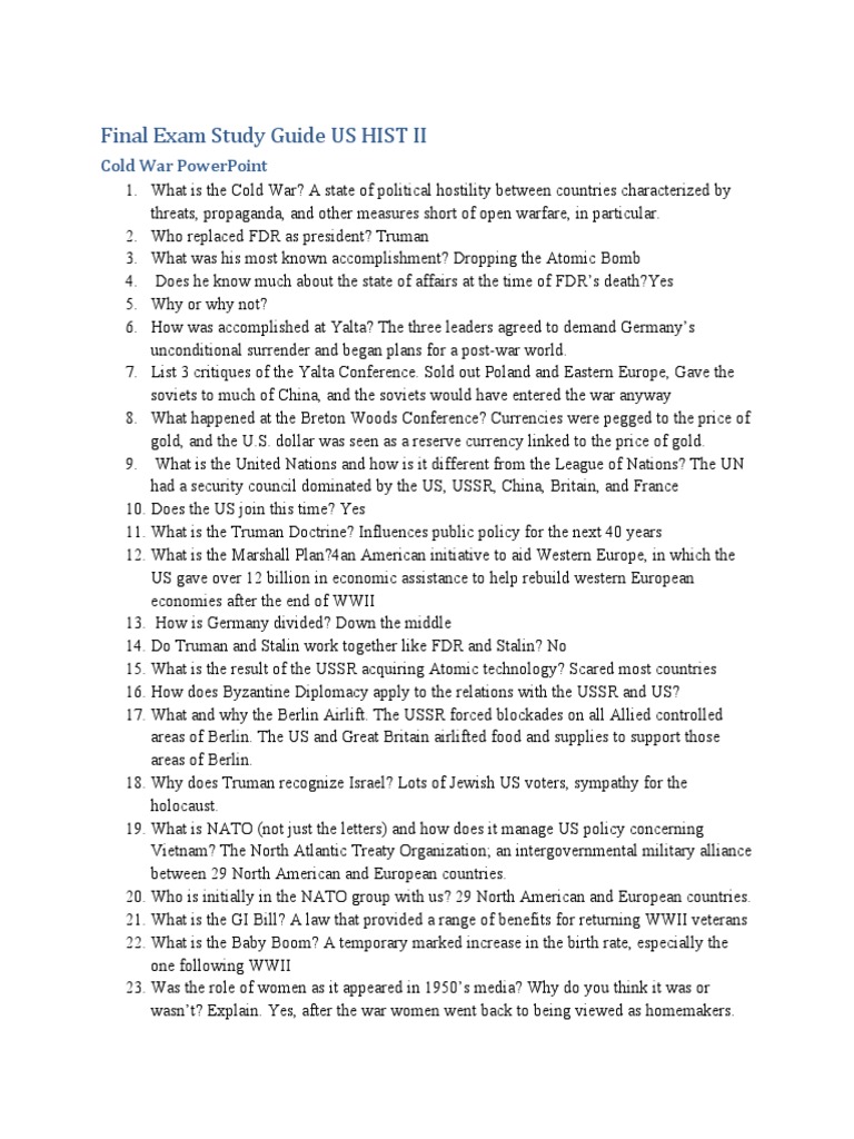 History 2020 Final Exam Study Guide | PDF | Cold War | Soviet Union