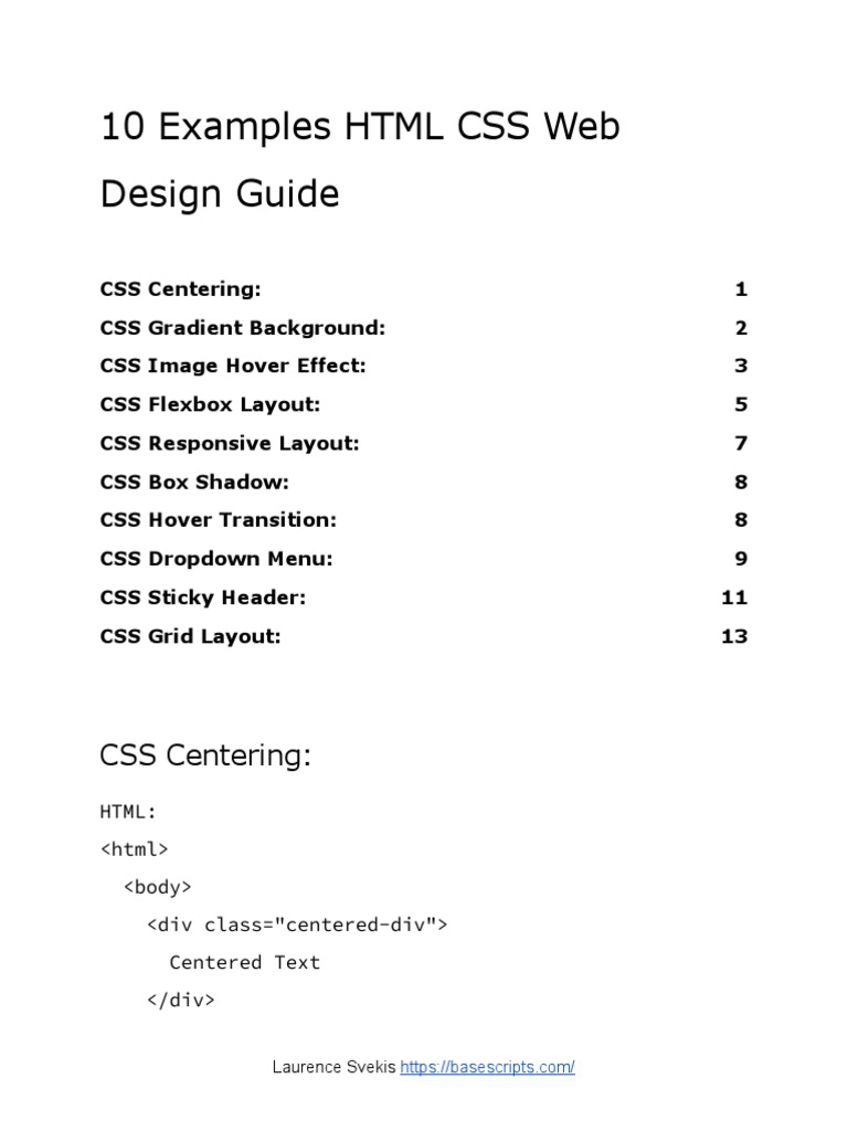 10 Examples Html Css Web Design Guide Pdf Computing Web Development 