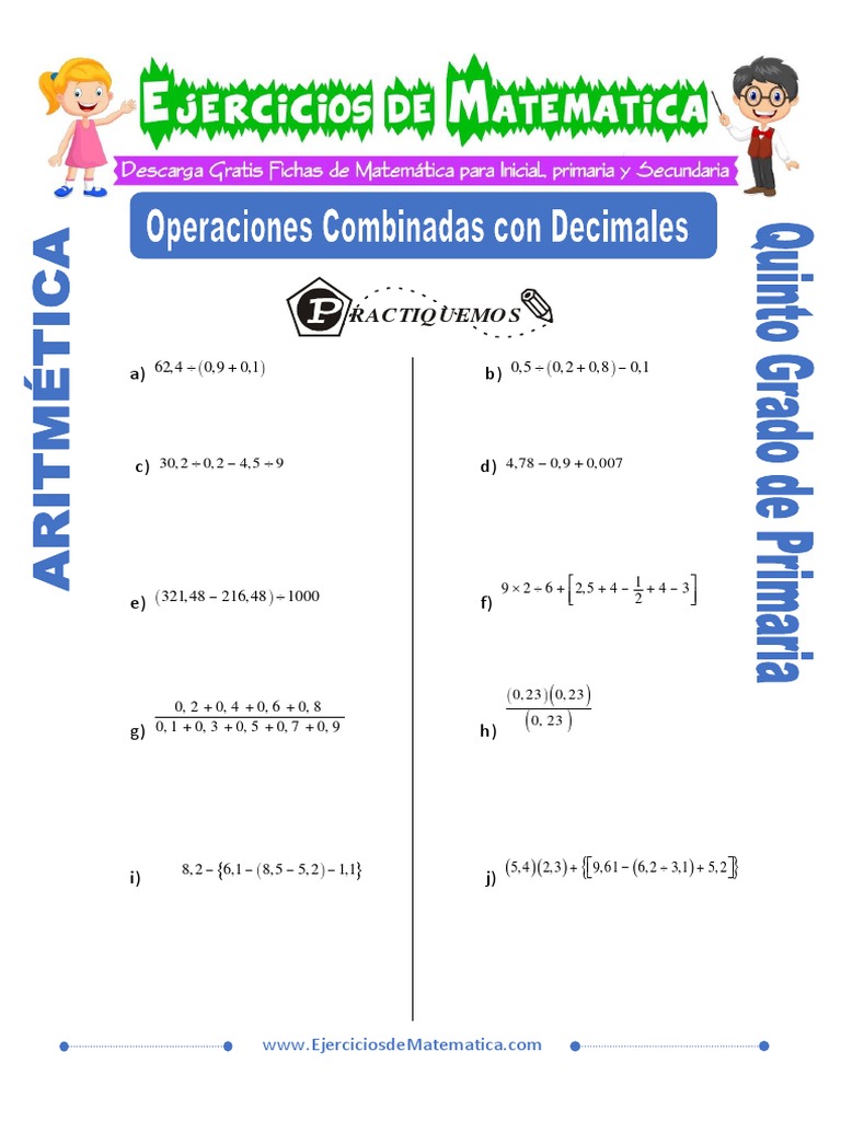Actividades de Operaciones Combinadas Con Decimales para Quinto de Primaria | PDF