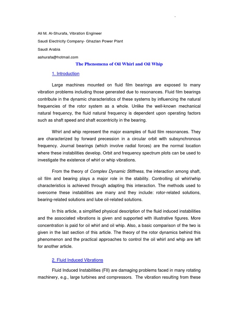 Oil Whirl and Whip | PDF | Bearing (Mechanical) | Turbine