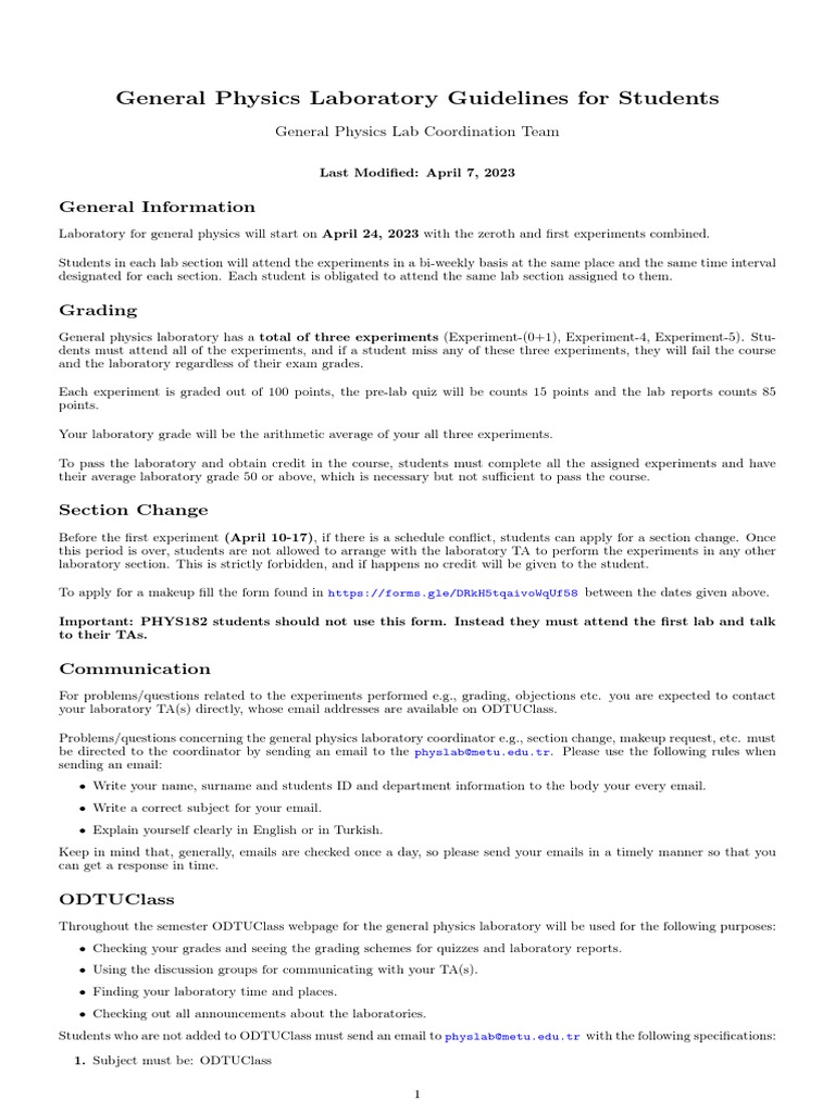 General Physics Laboratory Guidelines For Students | PDF | Laboratories | Experiment