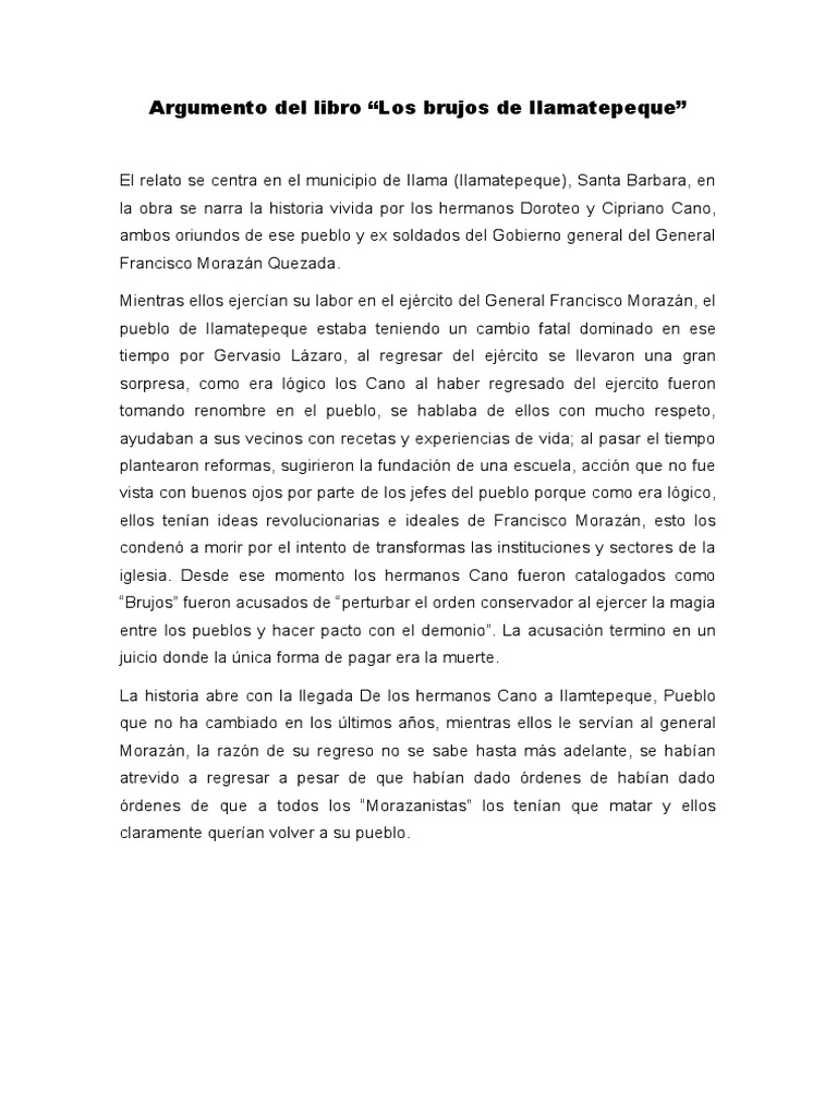 Argumento Del Libro "Los Brujos de Ilamatepeque" | PDF