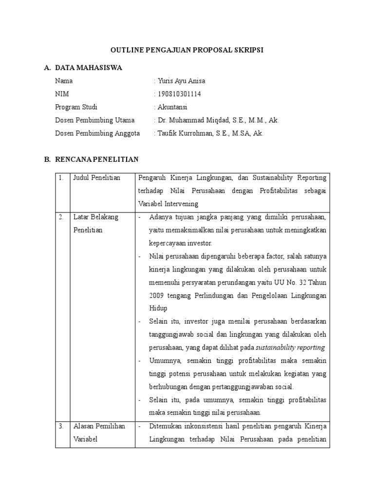 Outline Pengajuan Proposal Skripsi | PDF
