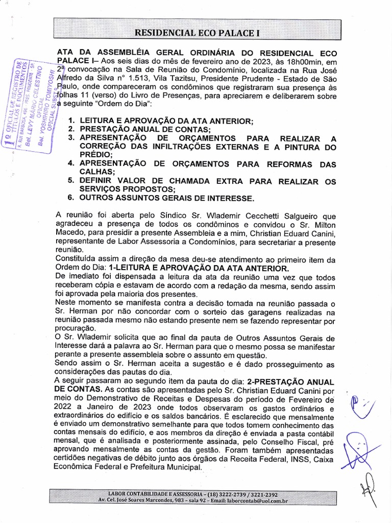 Ata A.G.O. Eco Palace I 2023 | PDF | Condomínio | Estacionamento