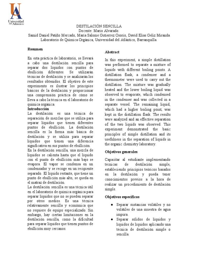 Destilación Sencilla | PDF | Destilación | Líquidos
