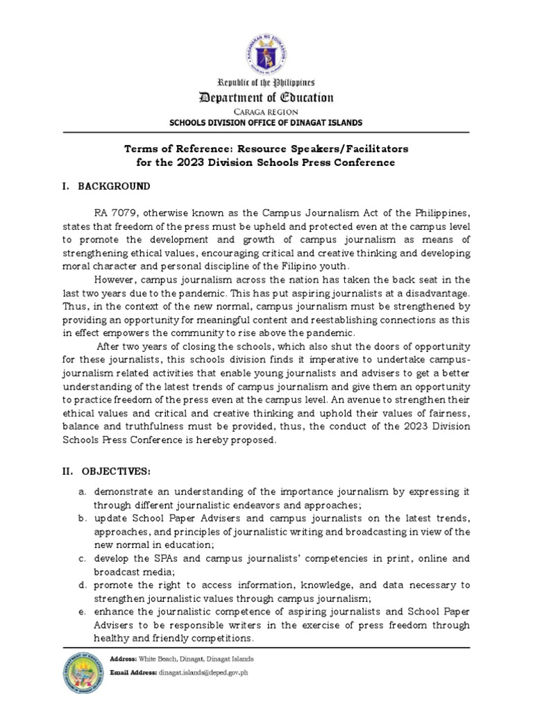 Terms of Reference DSPC 2023 | PDF | Journalism | Lecture