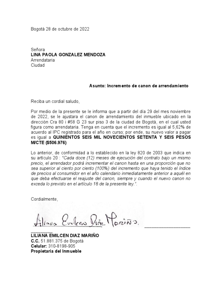 Carta de Incremento | PDF