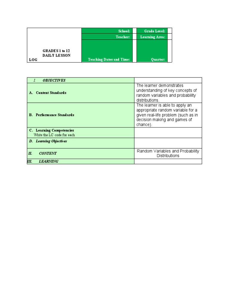 GRADES 1 To 12 Daily Lesson LOG: Objectives | PDF | Learning | Cognition