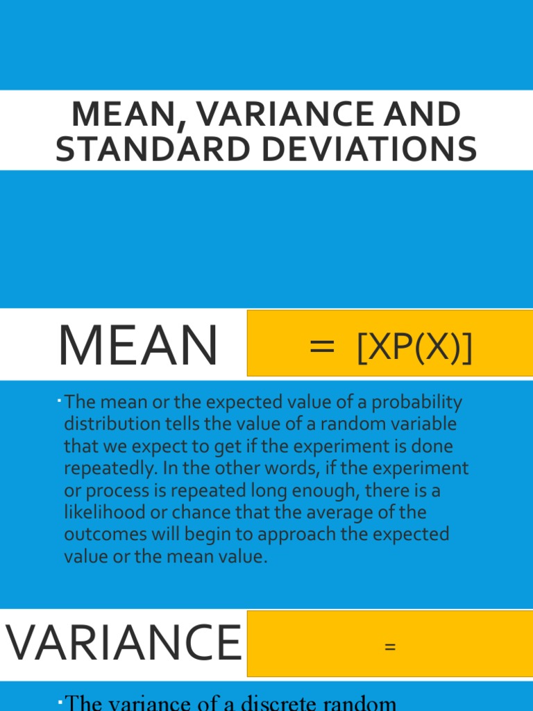 Mean, Variance and Standard Deviations | PDF | Probability Distribution ...