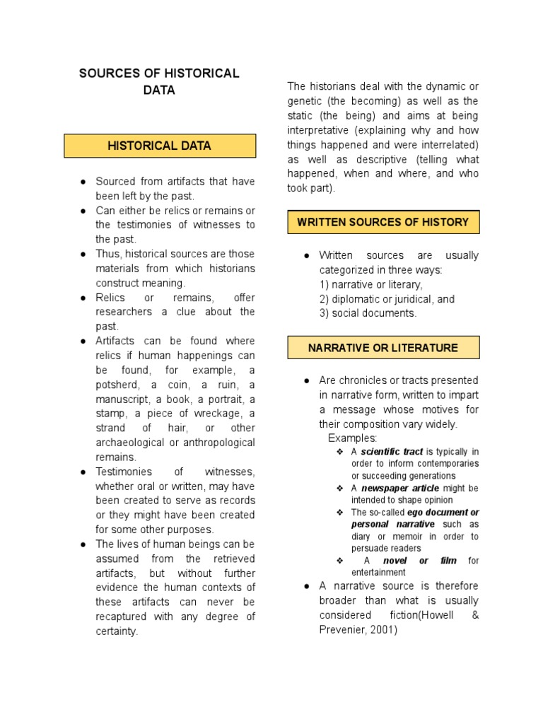 Types of Historical Sources Explained | PDF | Narrative | Artifact ...