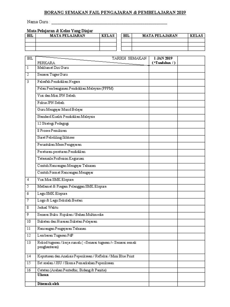 2017 - (TERKINI) (RPP) Borang Semakan Fail 2017 | PDF