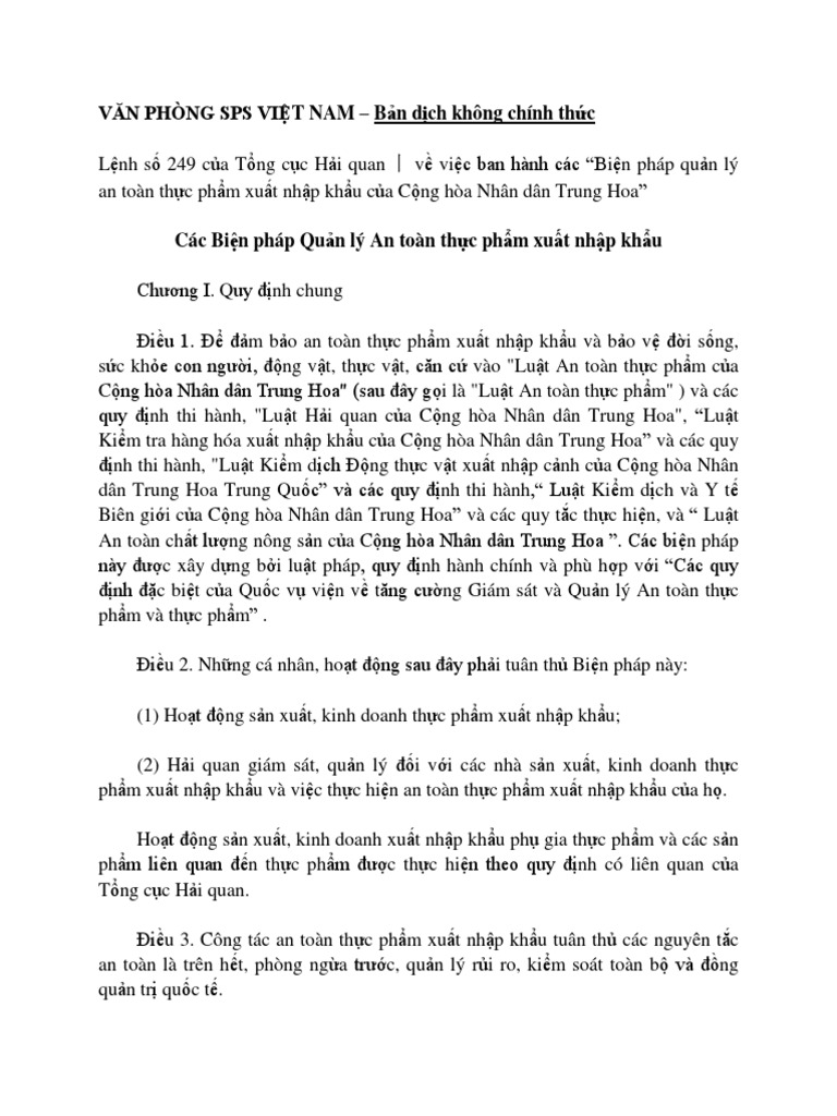 Quy Dinh Ve Quan Ly ATTP Thuc Pham XNK | PDF