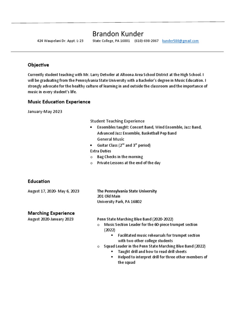 Brandon Kunder Resume For Bethany Childrens Home | PDF