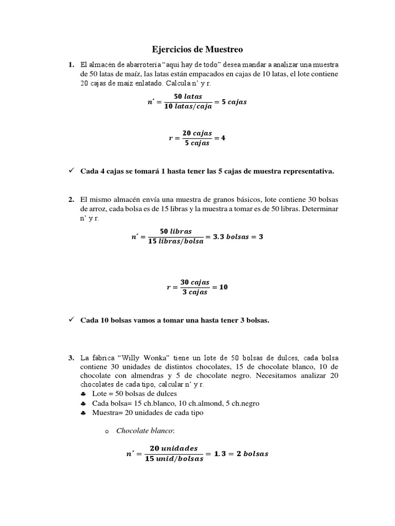 Respuesta Ejercicios de Muestreo 3pac | PDF | Comida y bebida | Alimentos