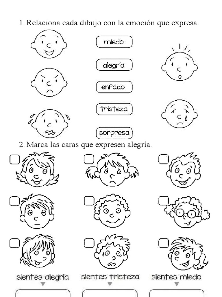 Relaciona Cada Dibujo Con La Emoción Que Expresa | PDF