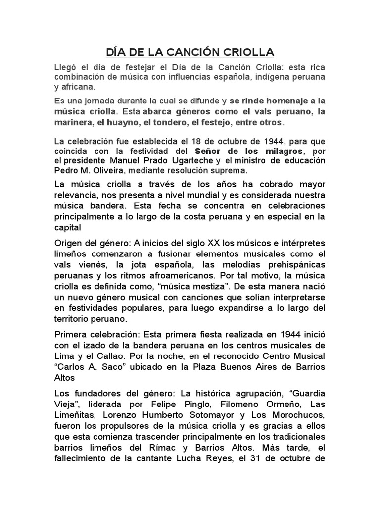 Día de La Canción Criolla | PDF | Perú | Musica Latinoamericana