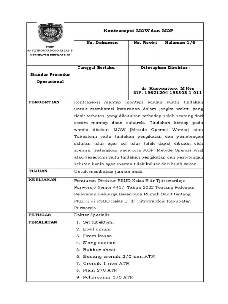 Sop Kontrasepsi MOW Dan MOP | PDF