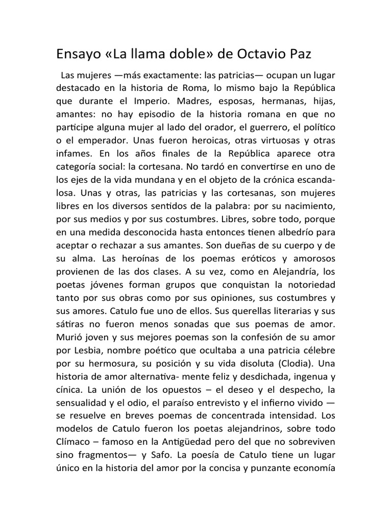 Ensayo La Llama Doble de Octavio Paz | PDF