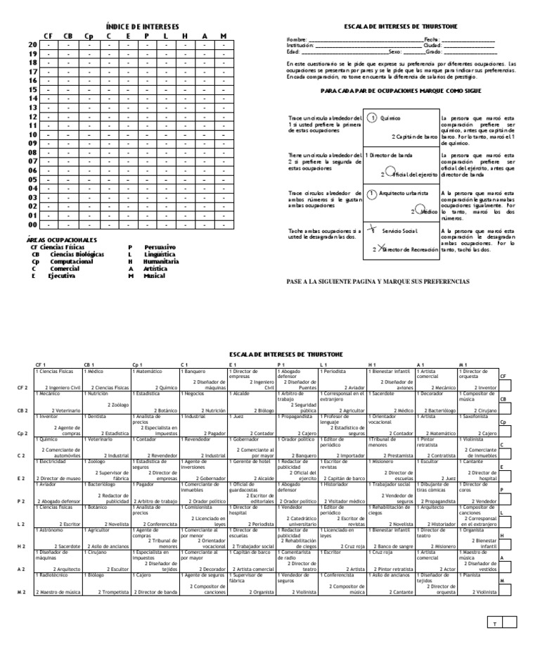 Escala de Intereses de Thurstone | PDF