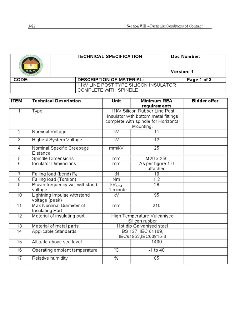 11kV LINE POST TYPE SILICON INSULATOR COMPLETE WITH SPINDLE | PDF ...