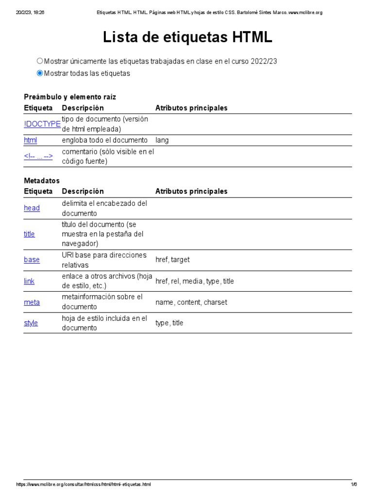 Lista de Etiqueta en HTML | PDF | HTML | Hipervínculo