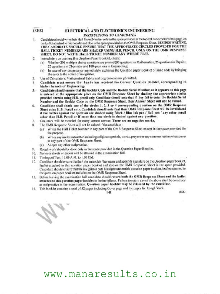 ECET 2015 Electrical and Electronics Engg Question Paper | PDF