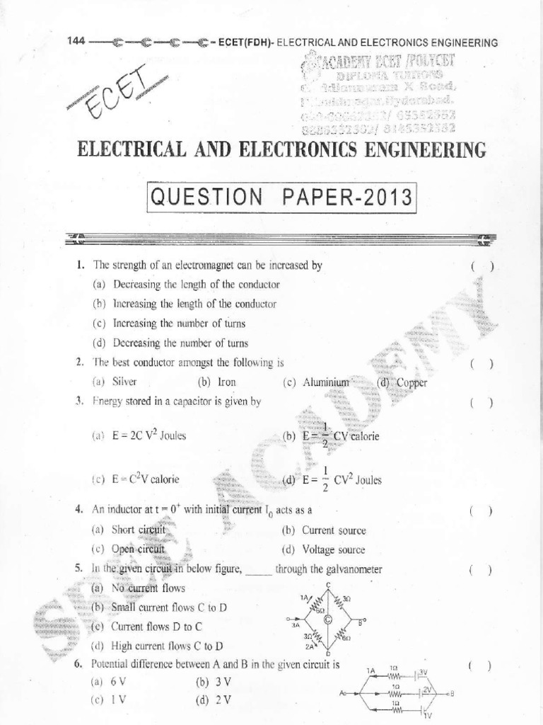 ECET 2013 Electrical and Electronics Engg Question Paper | PDF ...