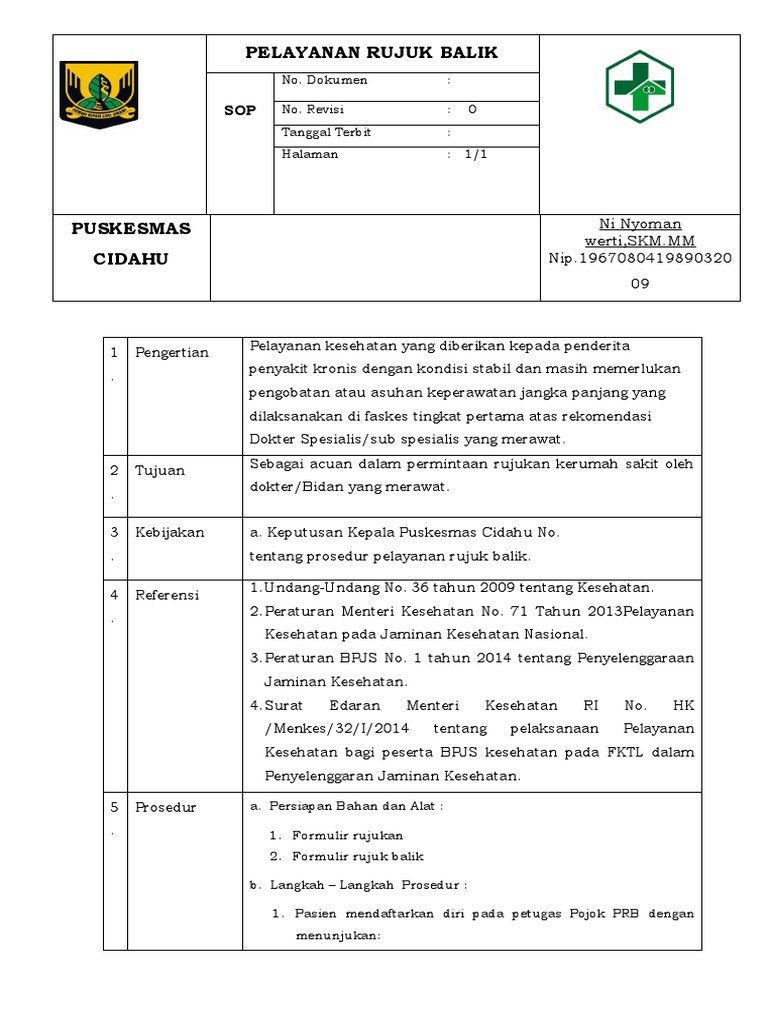 SOp-Rujuk-Balik Contoh | PDF
