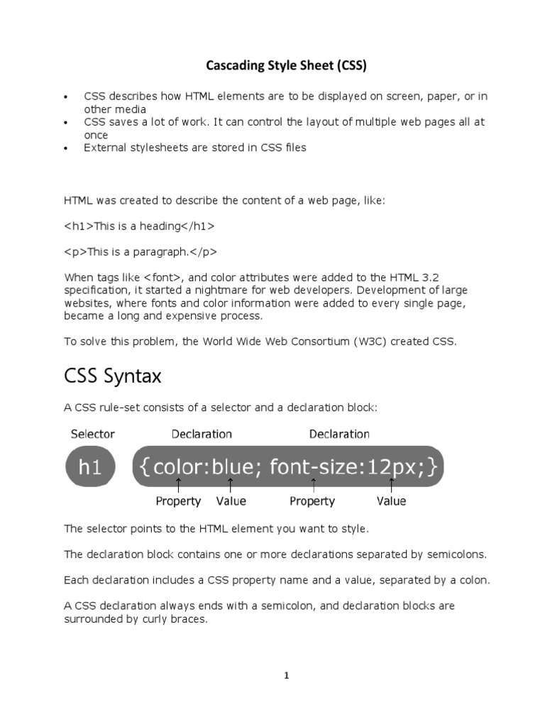 CSS Syntax: Cascading Style Sheet (CSS) | PDF | Html | Html Element
