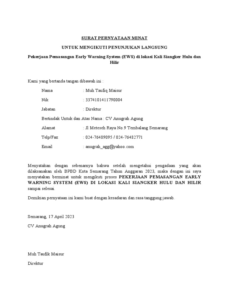 Surat Pernyataan Minat | PDF