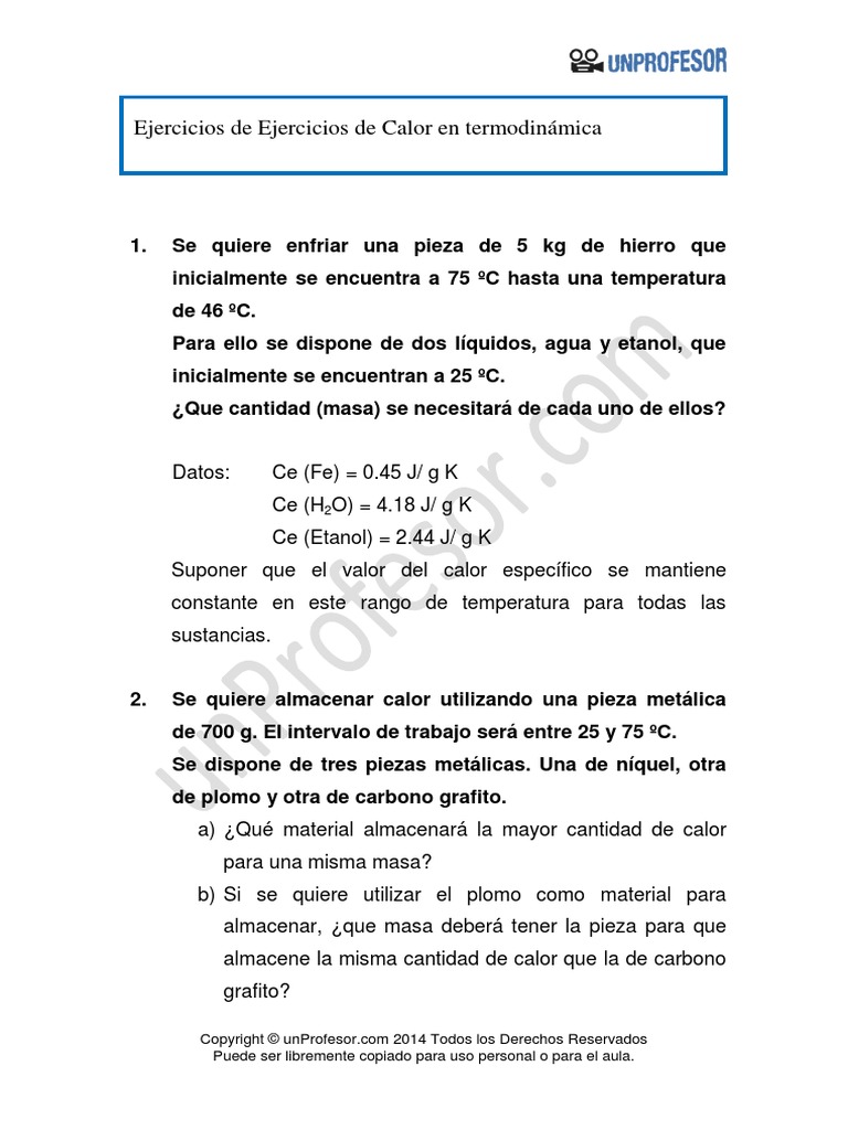 Ejercicio Ejercicios Resueltos de Calor de Termodinamica 1293 | PDF