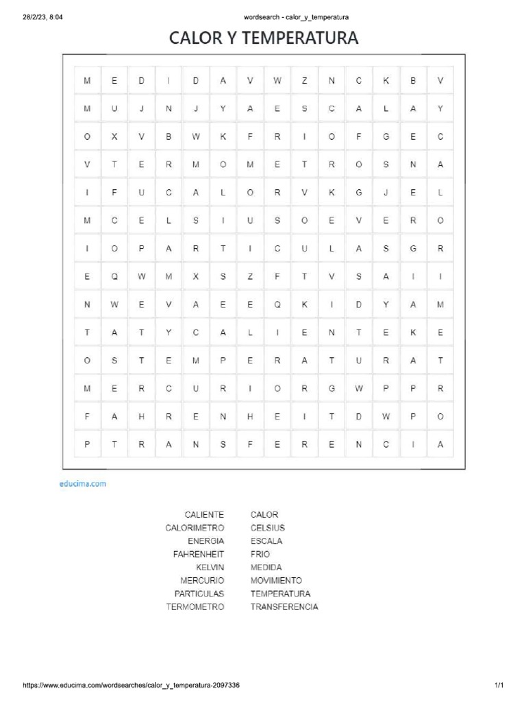 Sopa de Letras - Calor y Temperatura | PDF