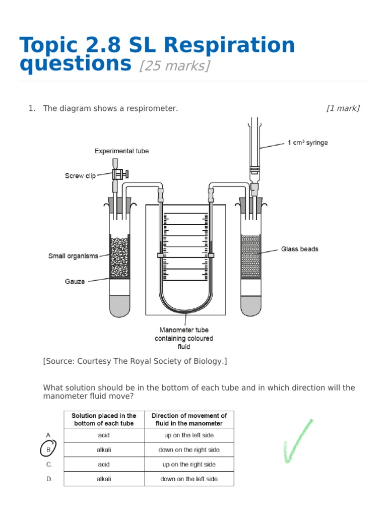 Topic 2.8 SL Respiration Questions | Download Free PDF | Cellular ...