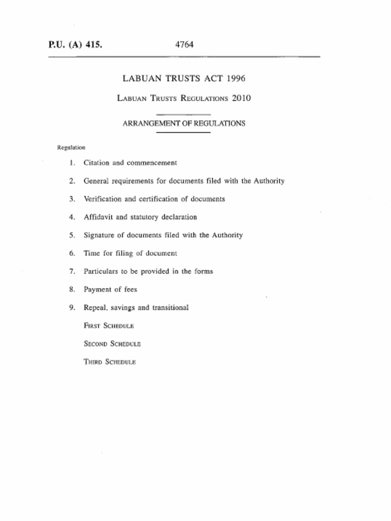Labuan Trusts Regulations 2010 | PDF