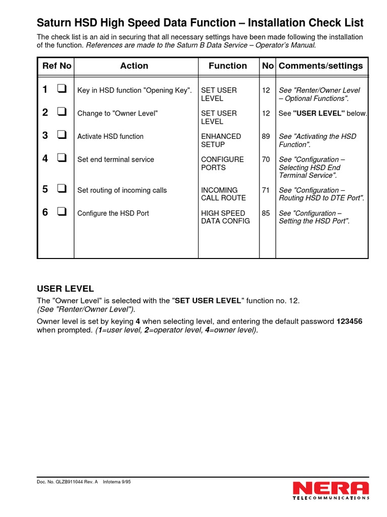 HSD Inst Check List | PDF