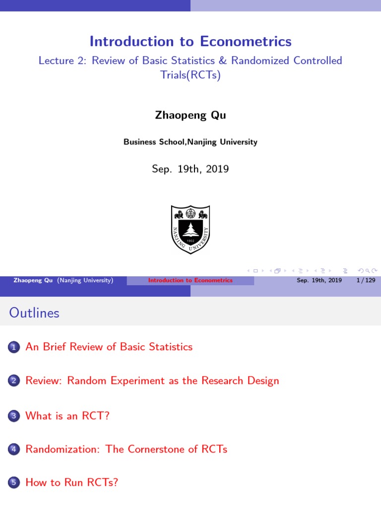 Introduction To Econometrics: Lecture 2: Review of Basic Statistics & Randomized Controlled ...
