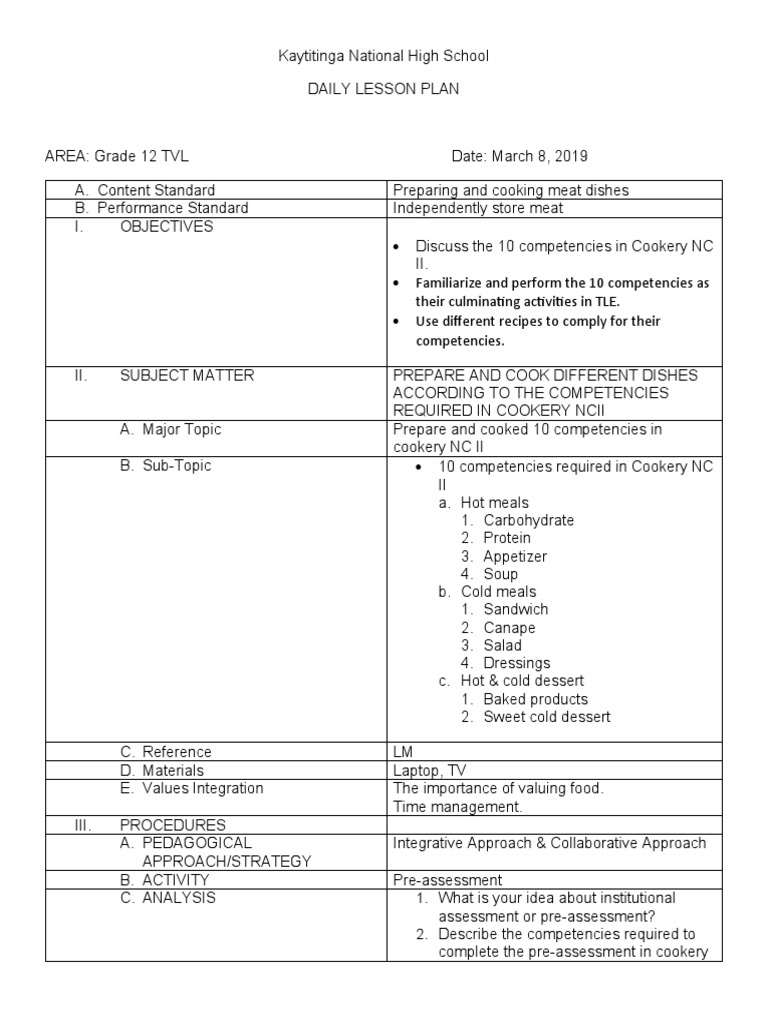 Daily - Lesson - Plan - TLE - TVL - March - 8, 2019 - Ajoy | PDF ...